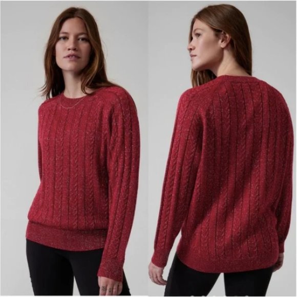 Athleta | Sweaters | Athleta Decadent Red Metallic Crossroads Crew ...
